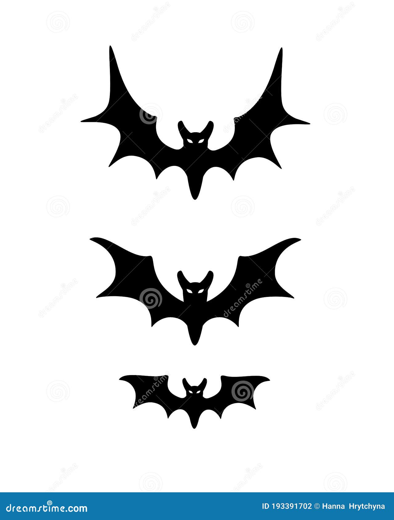 Bats - Black Vector Silhouette. Three Bats is a Halloween Set. Phases ...