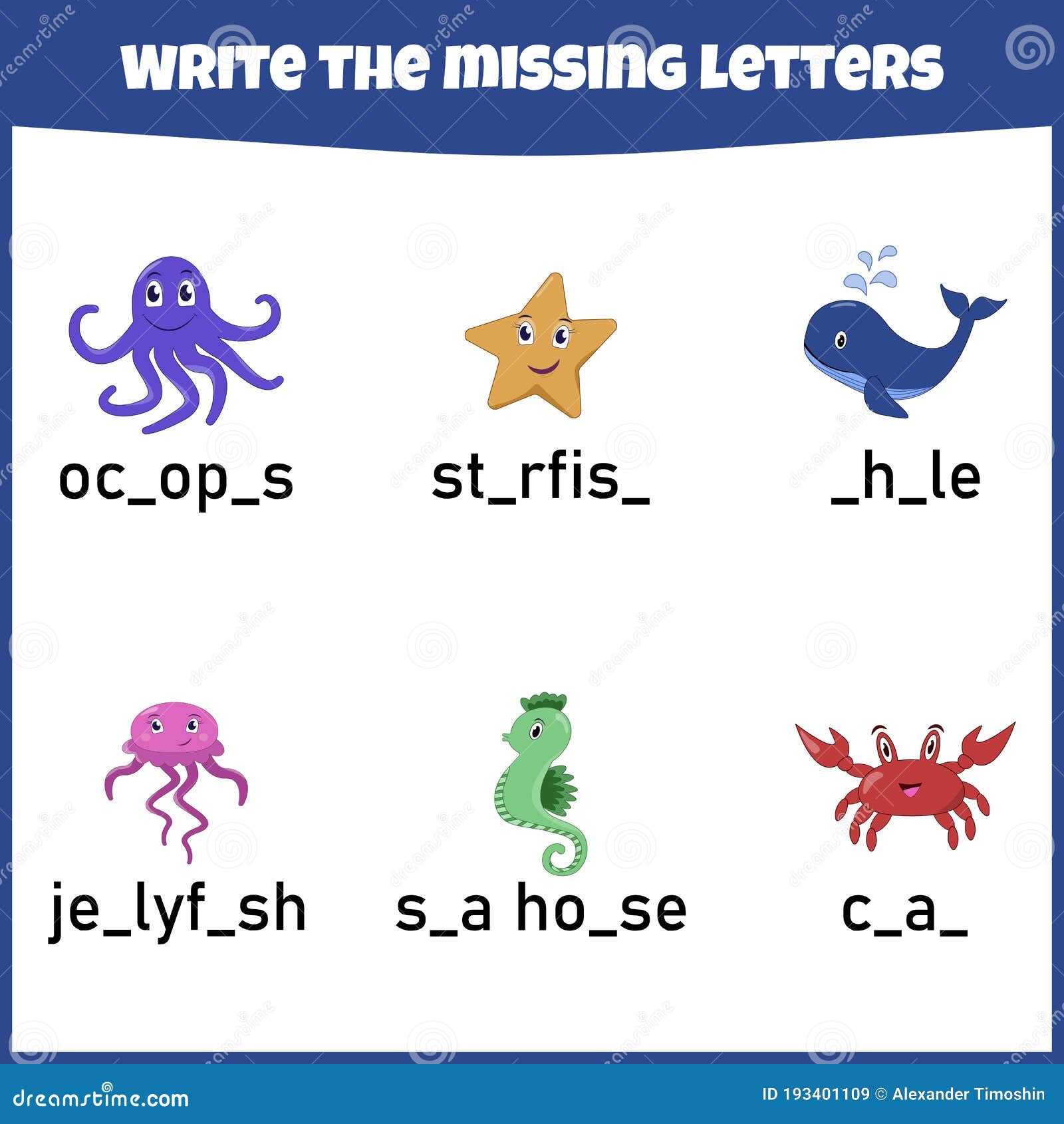 Write The Missing Letter. Worksheet For Education. Fill In The Missing ...