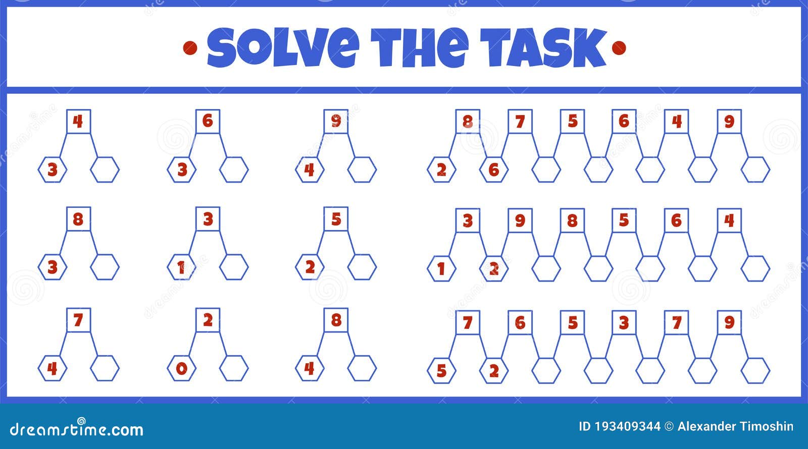 Set of Solve the Task. Mathematical Puzzle Game. Worksheet Stock Vector ...