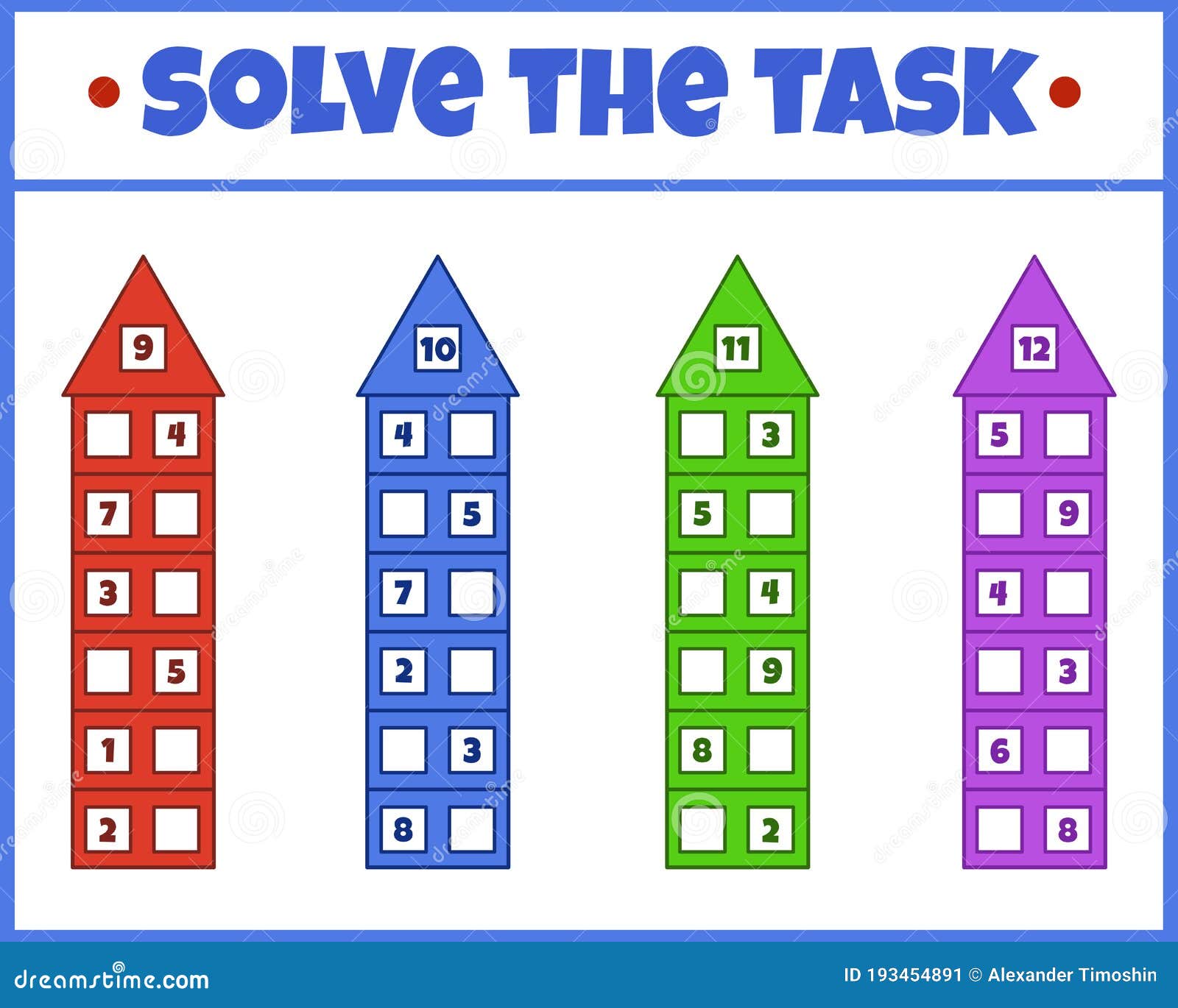 Set of Solve the Task. Mathematical Puzzle Game Stock Vector ...