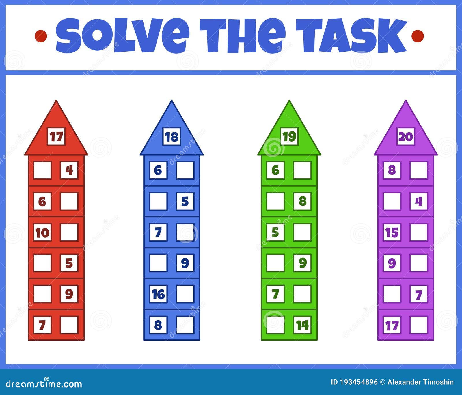 Set of Solve the Task. Mathematical Puzzle Game Stock Vector ...