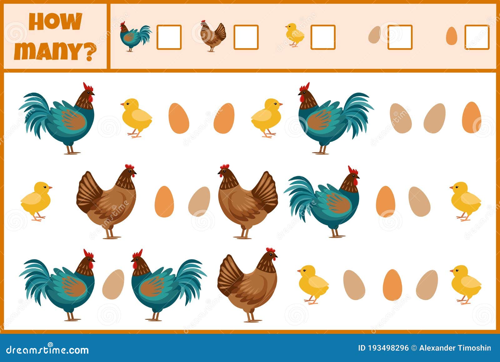 Educational Mathematical Game. Count the Number of Birds Stock Vector ...