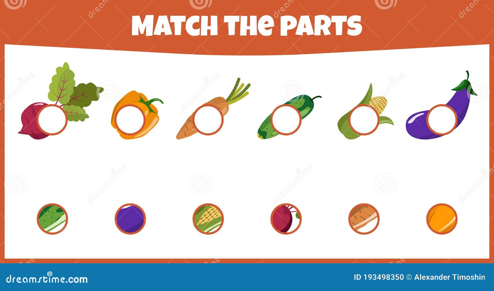 Educational Game. Match the Parts. Match Parts of Vegetables Stock ...