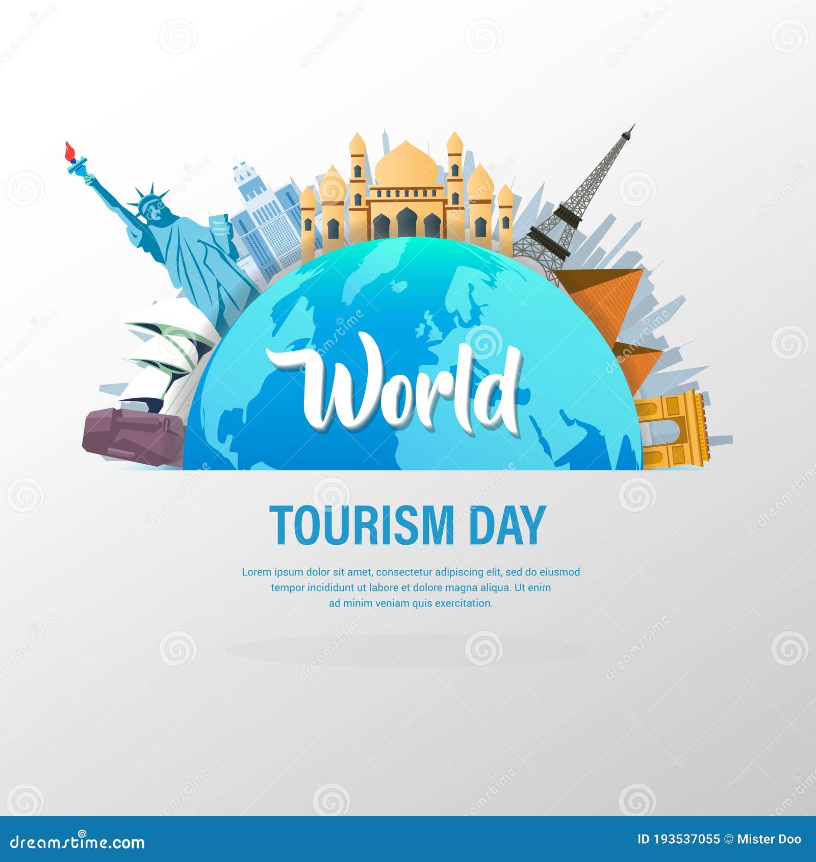 World Tourism Day Background with Globe and Famous Landmarks in the ...