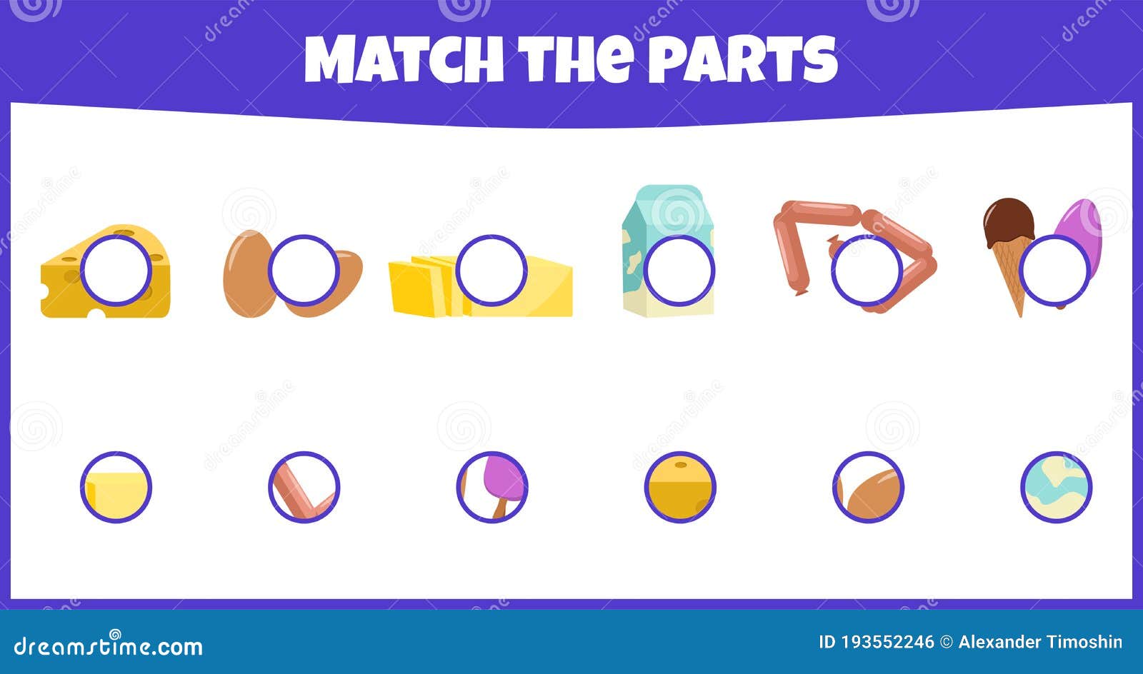 Educational Game. Match the Parts. Match Parts of Dishes Stock Vector ...