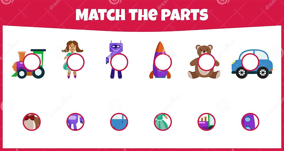 Educational Game. Match the Parts. Match Parts of Toys Stock Vector ...