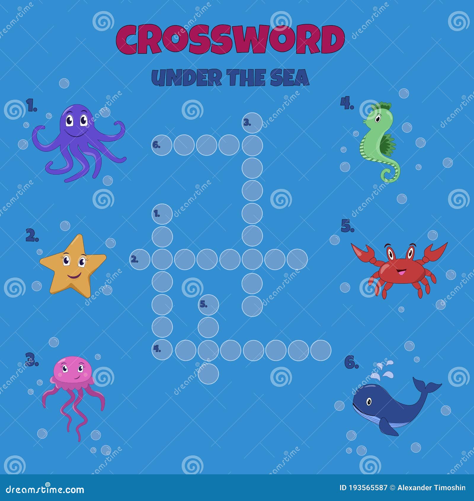 Educational Game for Kids. Word Search Puzzle with Cartoon Sea Animals ...