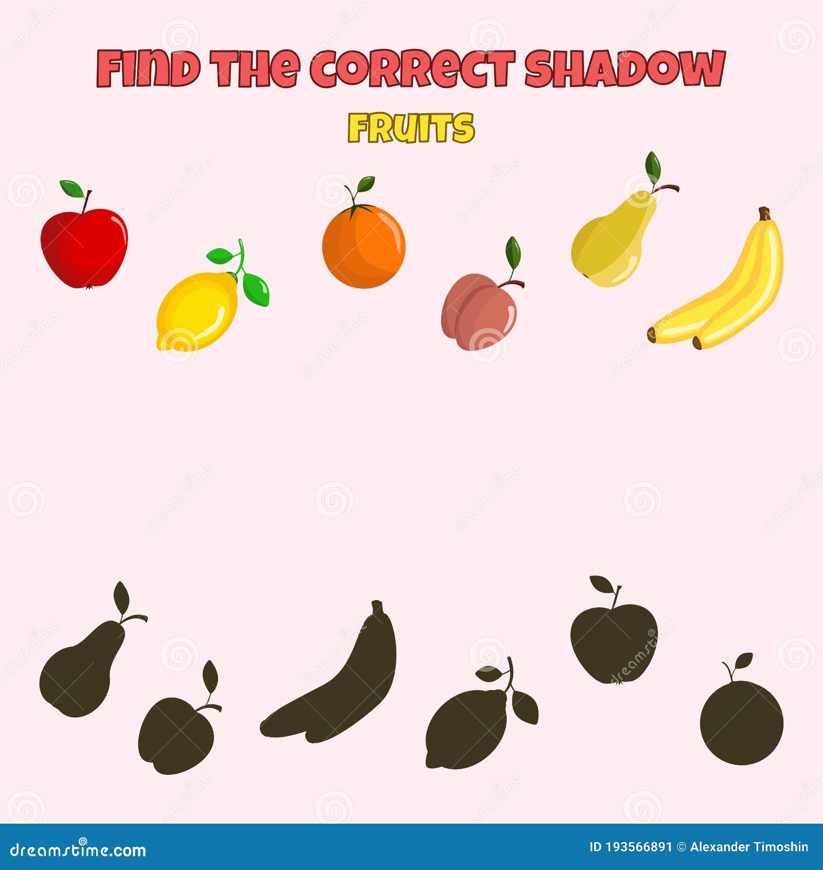 Educational Game for Children. Find the Correct Shadow. Stock Vector ...