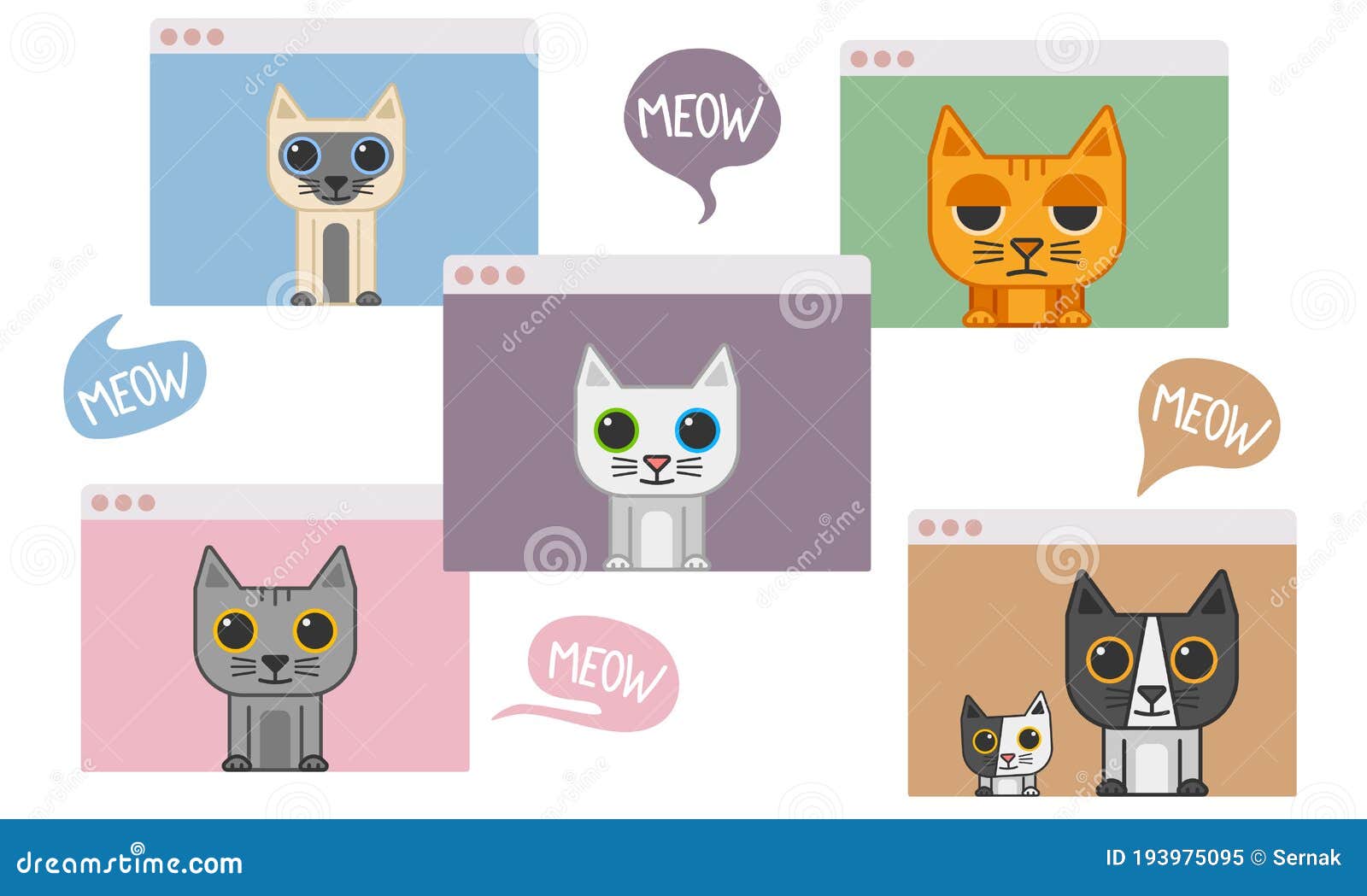 Cute Cats with Online Meeting Concept. Stock Vector - Illustration of ...