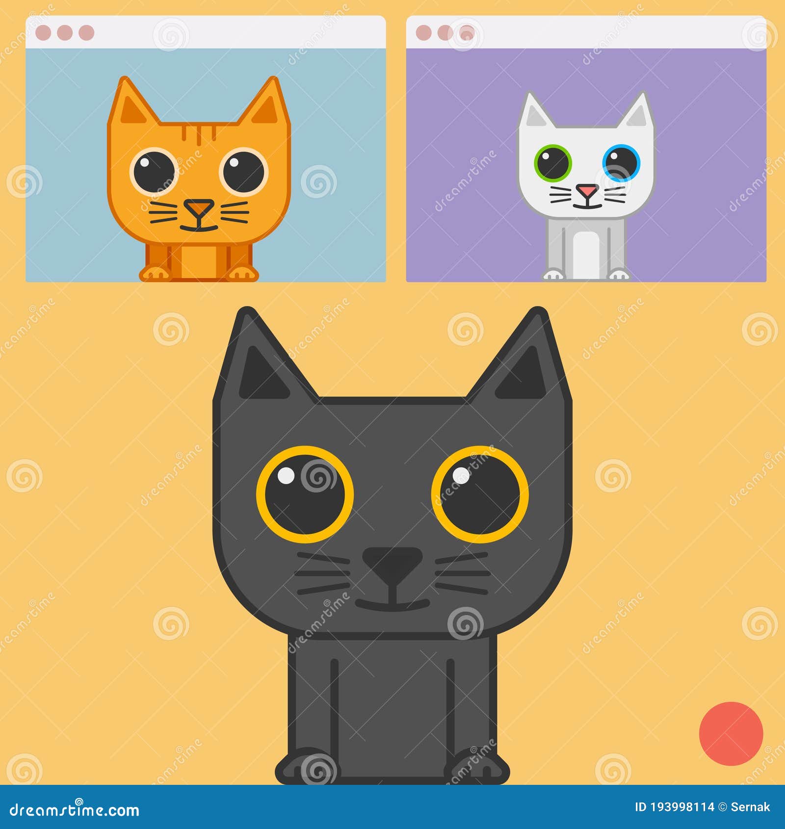Cute Cats with Online Meeting. Stock Vector - Illustration of online ...