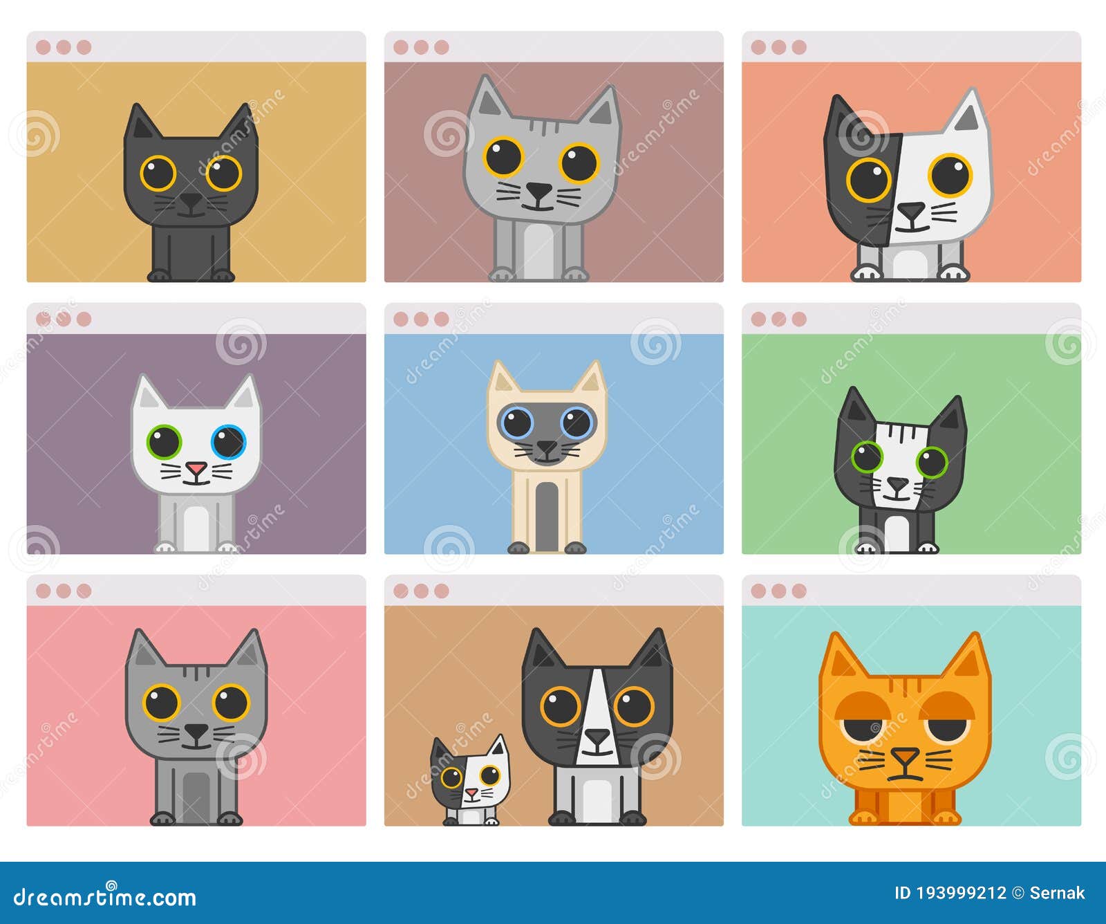 Cute Cats with Online Meeting Screens Concept. Stock Vector ...