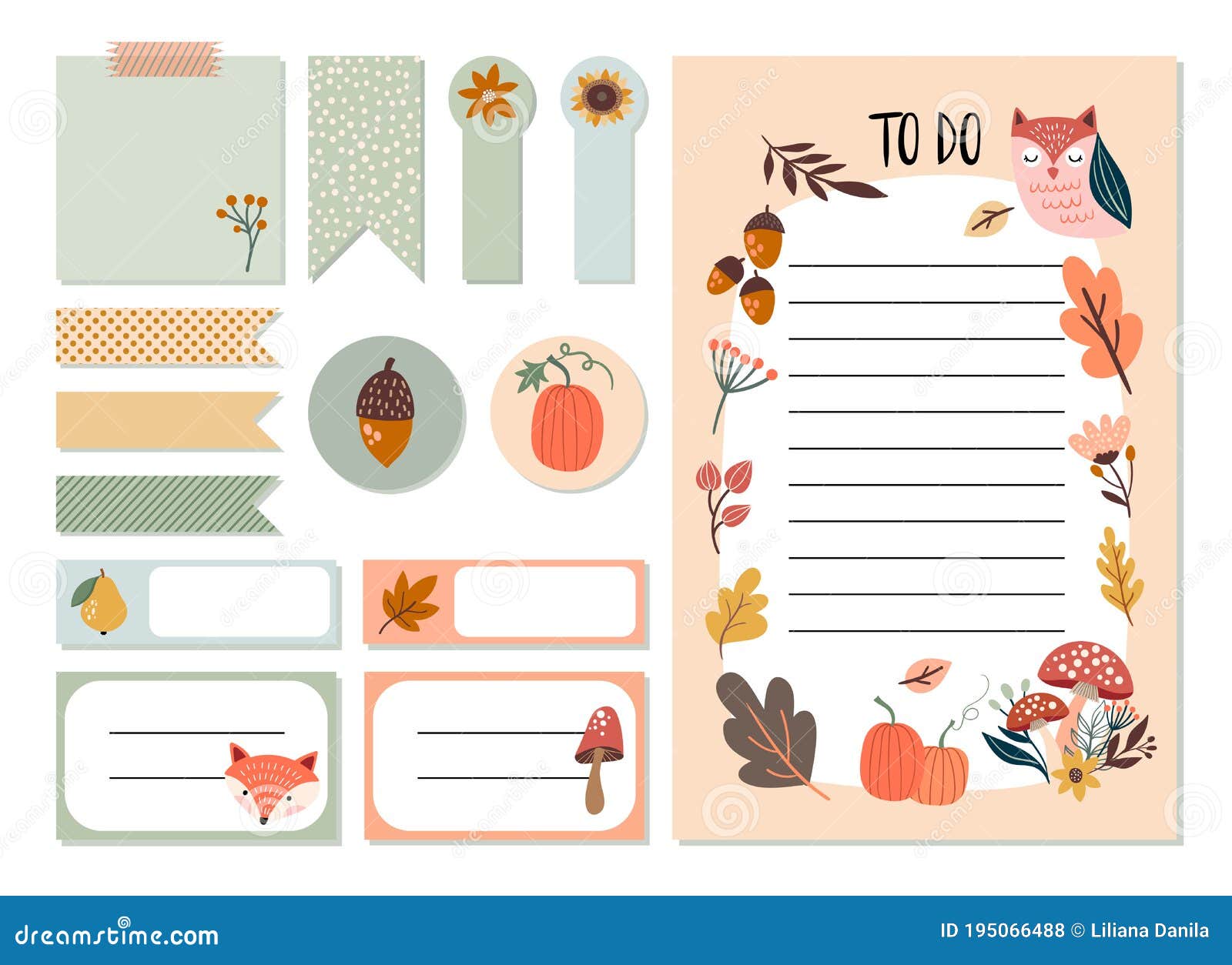 Autumn Labels/badges/magnets/greeting Cards with Cute Elements, Hand ...