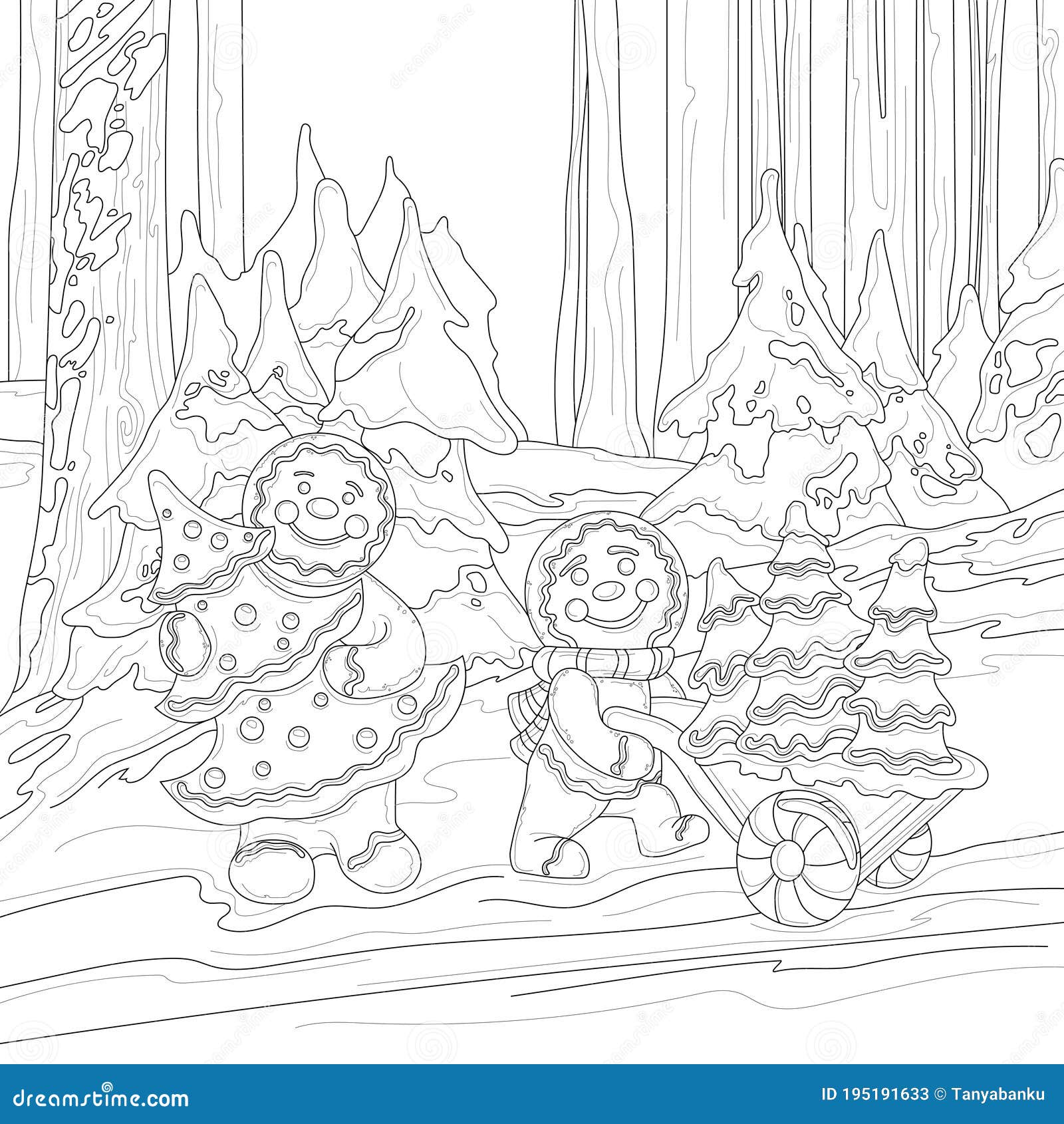 Cartoon Gingerbread Man in a Fairy Forest Scene. Winter Vector ...