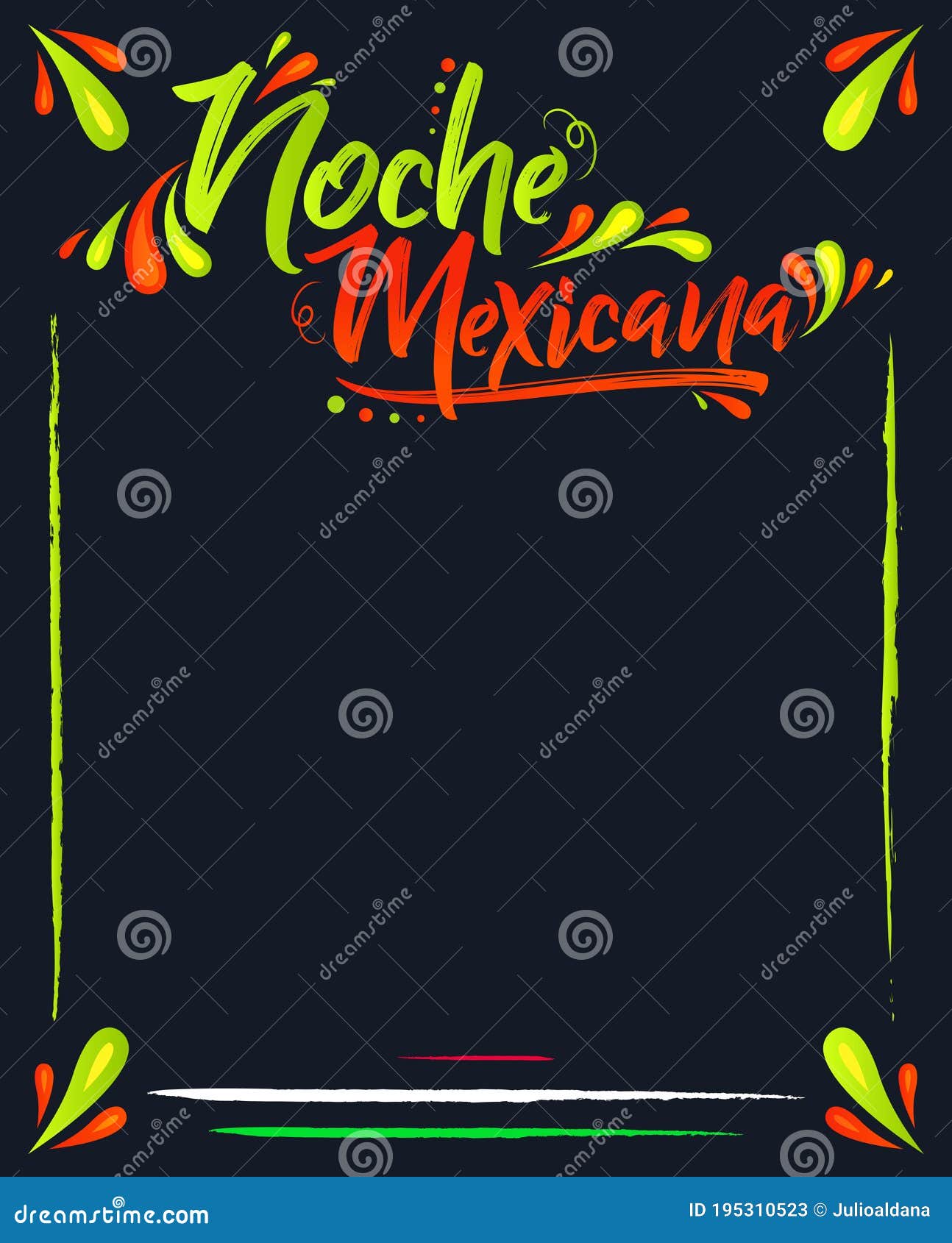 Noche Mexicana, Mexican Night Spanish Text, Vector Celebration Template ...