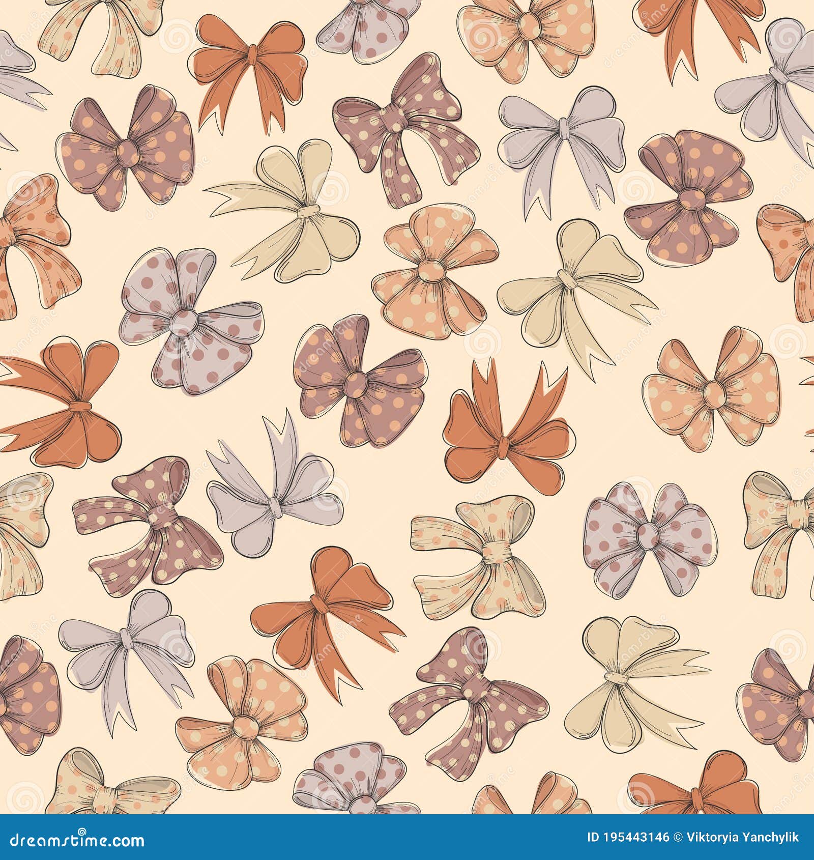 Seamless Pattern Background With Beige Dotted Bow And Bow-tie Stock ...