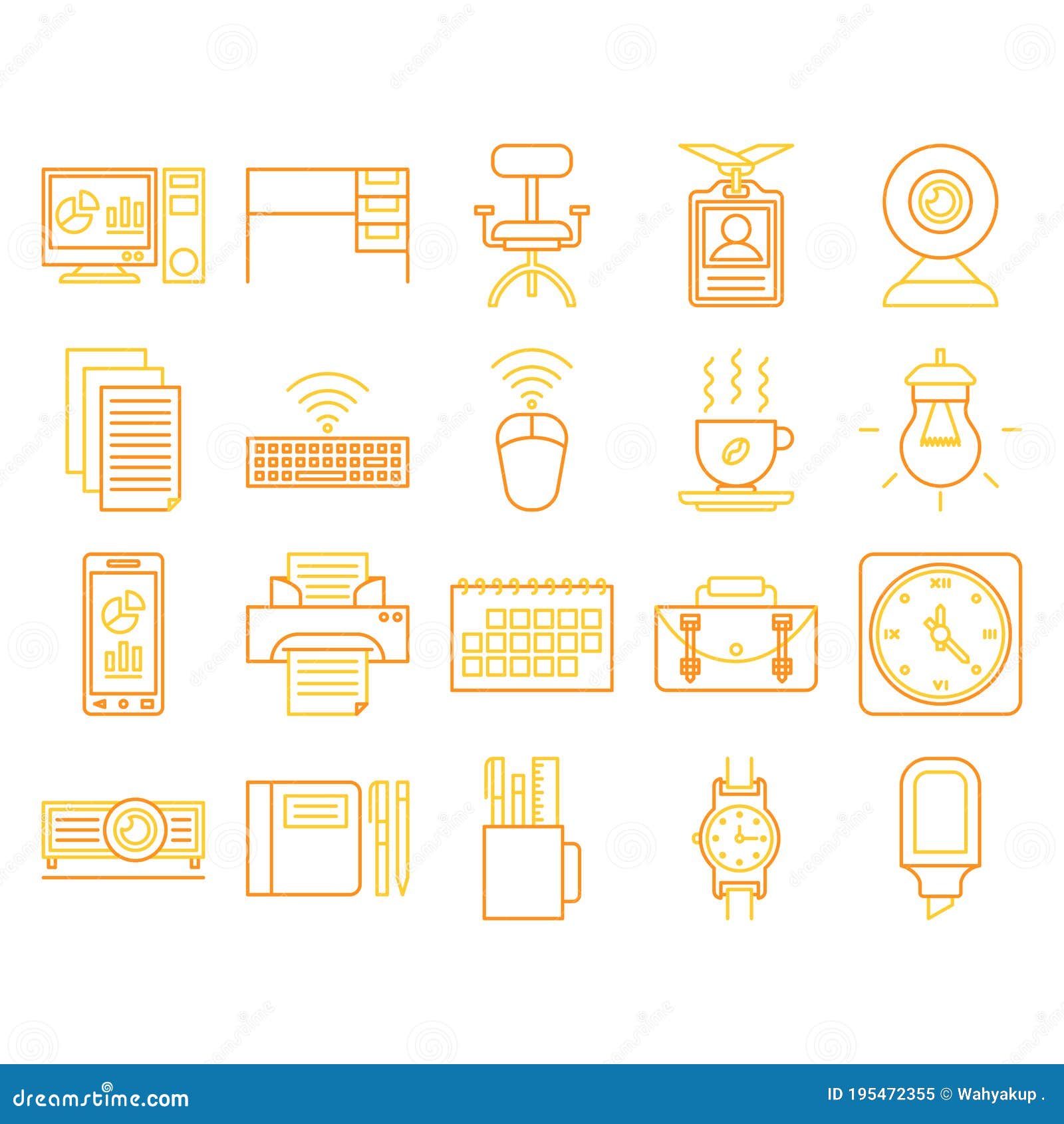 Set Icons Office Two Color Outline Styles Stock Vector - Illustration ...