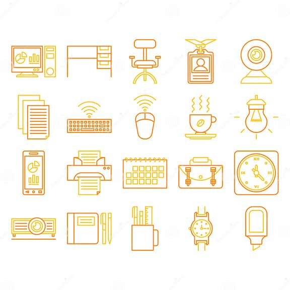 Set Icons Office Two Color Outline Styles Stock Vector - Illustration ...