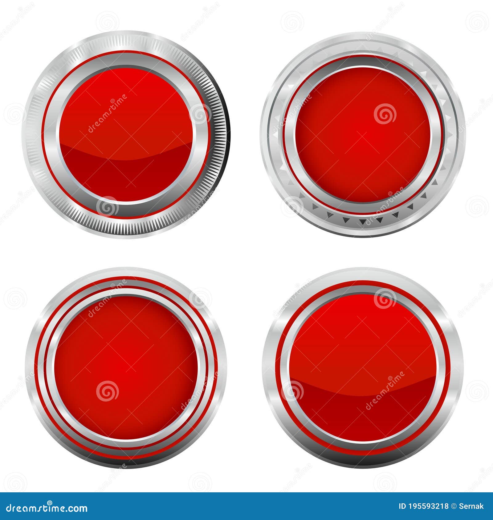 Metallic Realistic Red Buttons Collection. Stock Vector - Illustration ...