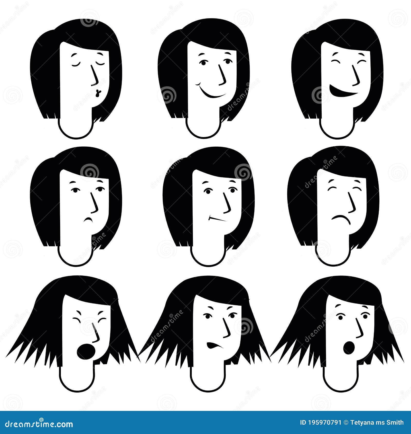 Schematic Female Facial Expressions Stock Vector - Illustration of ...