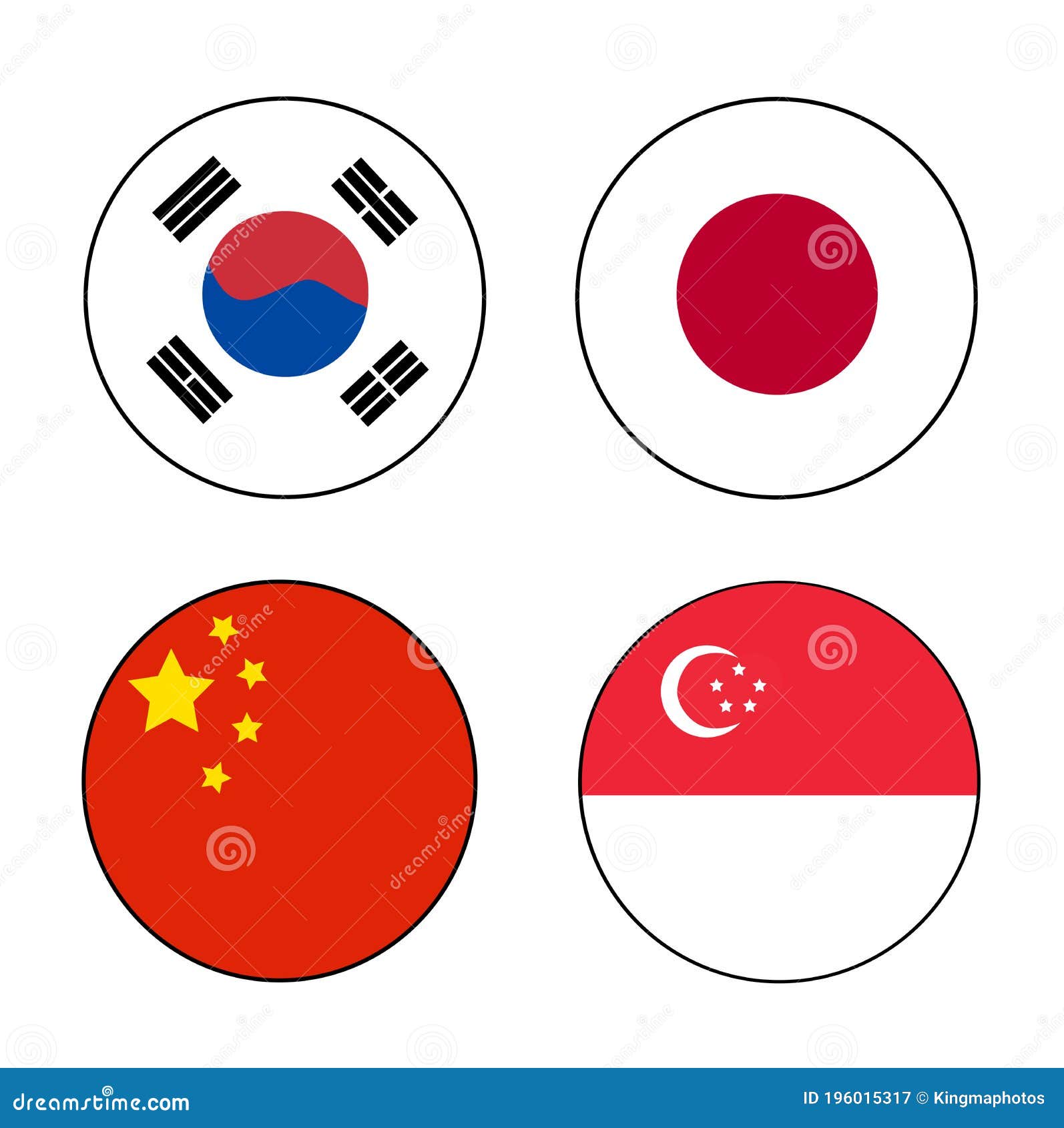 Major Asian Country Flag Button Rounded on Isolated White for Asia Push ...