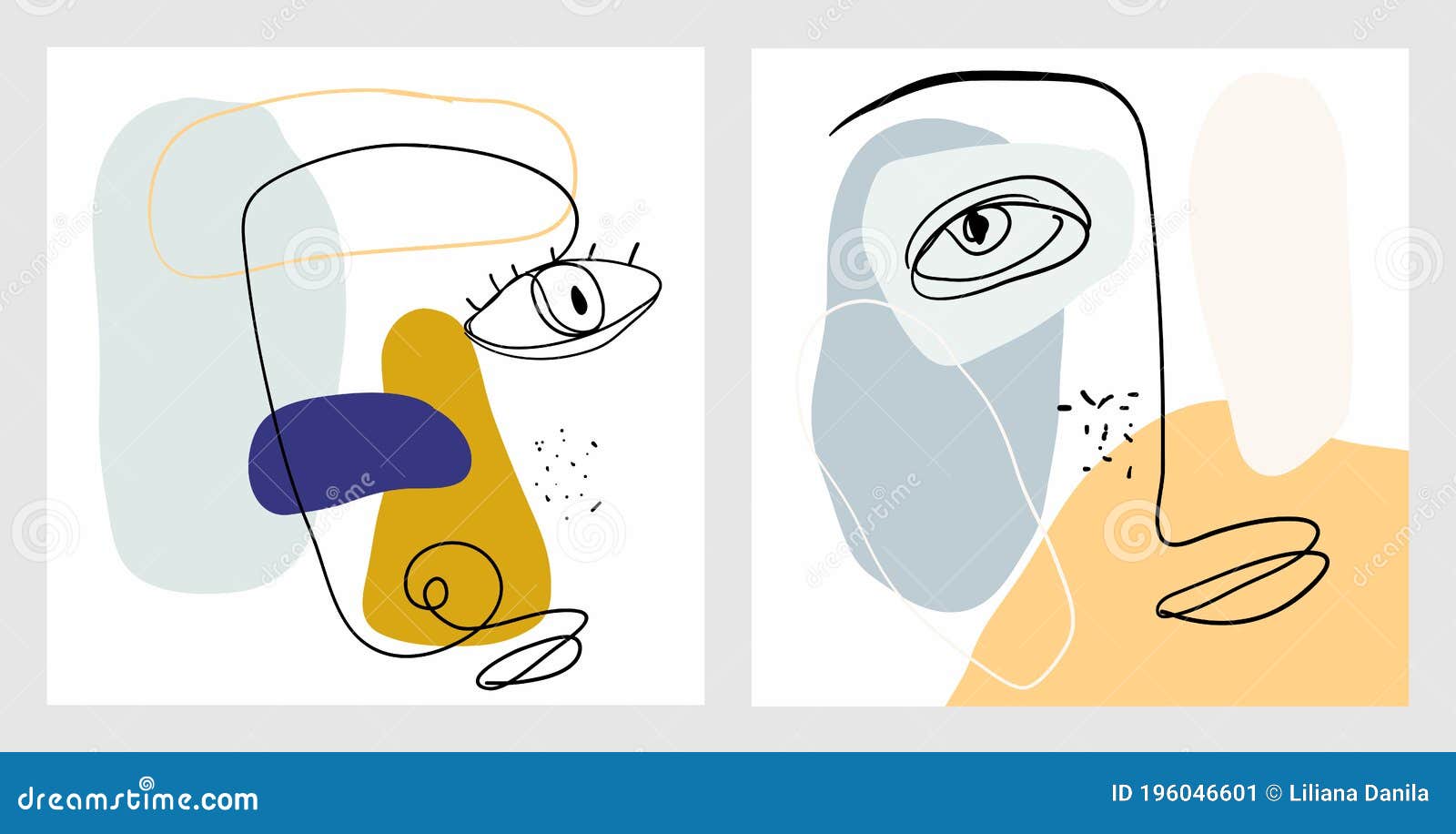 Abstract Line Art Set with Portraits, Posters, Wall Art, Backgrounds ...