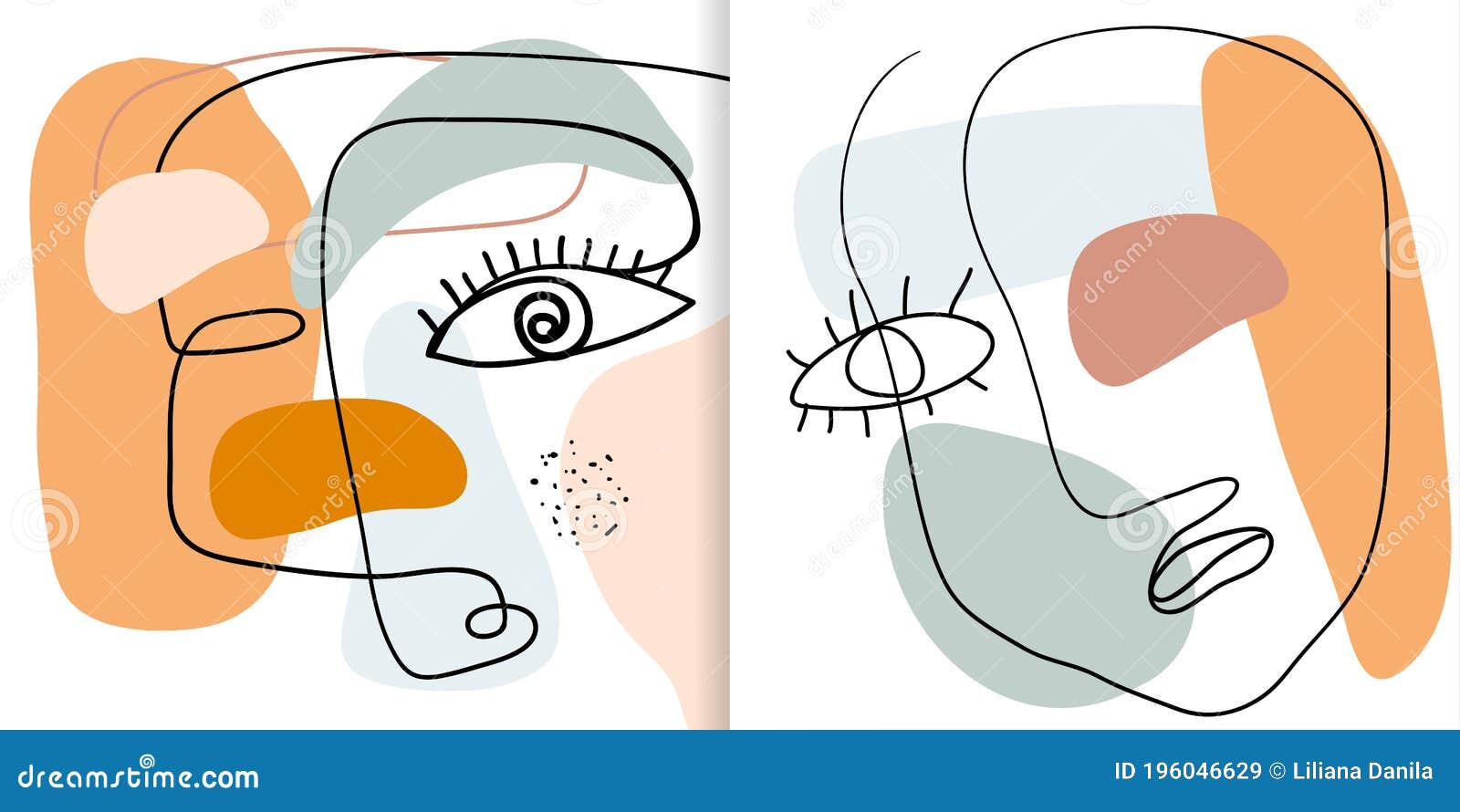 Abstract Line Art Set with Portraits, Posters, Wall Art, Backgrounds ...