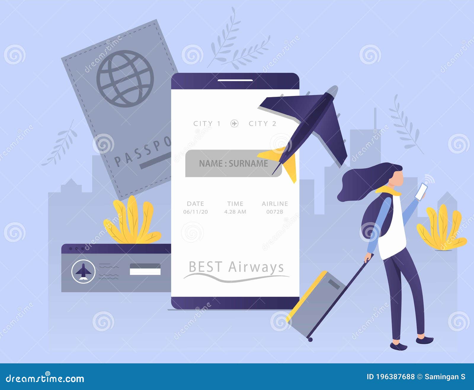 Vector Illustration Flight Booking Concept Stock Vector - Illustration ...