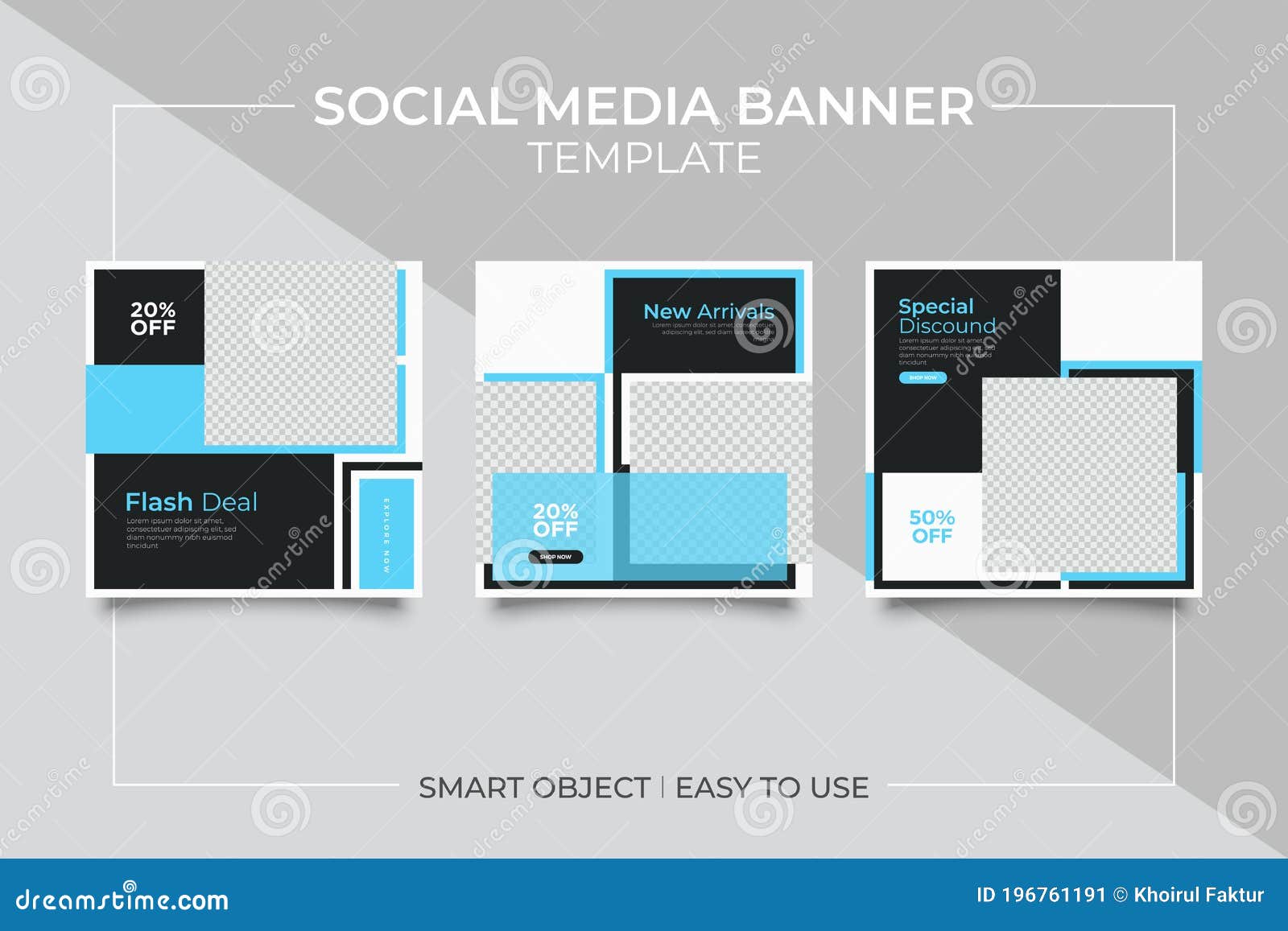 Social Media Square Size Post Custom Design Bundle Stock Vector ...