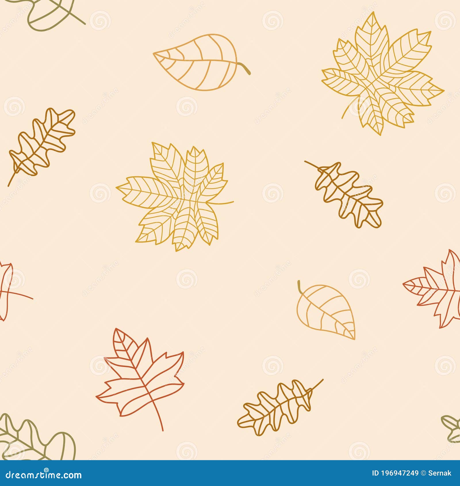 Vector Line Art Autumn Leaf Seamless Pattern. Stock Vector ...