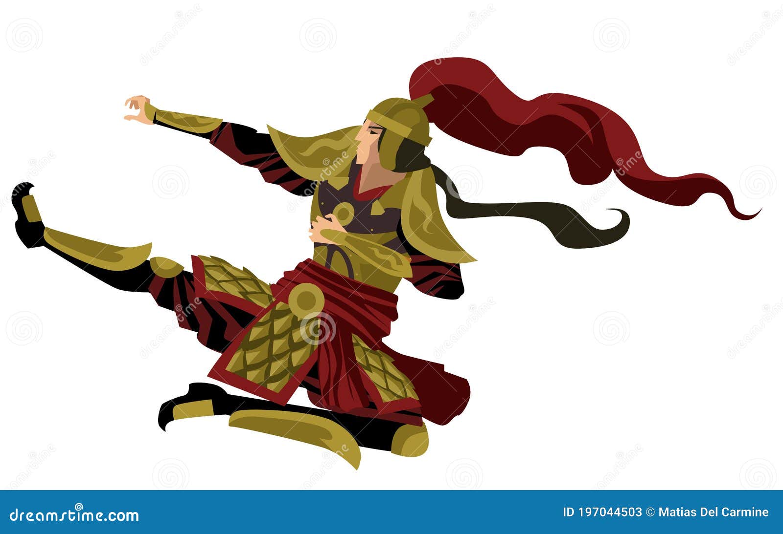 Strong Chinese Armored Soldier Jumping Kick Stock Vector - Illustration ...