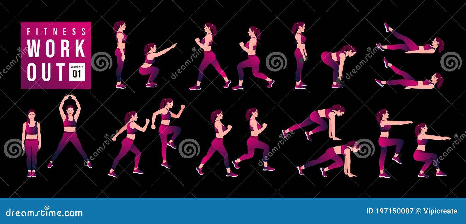 Women Workout Set stock vector. Illustration of lunges - 197150007