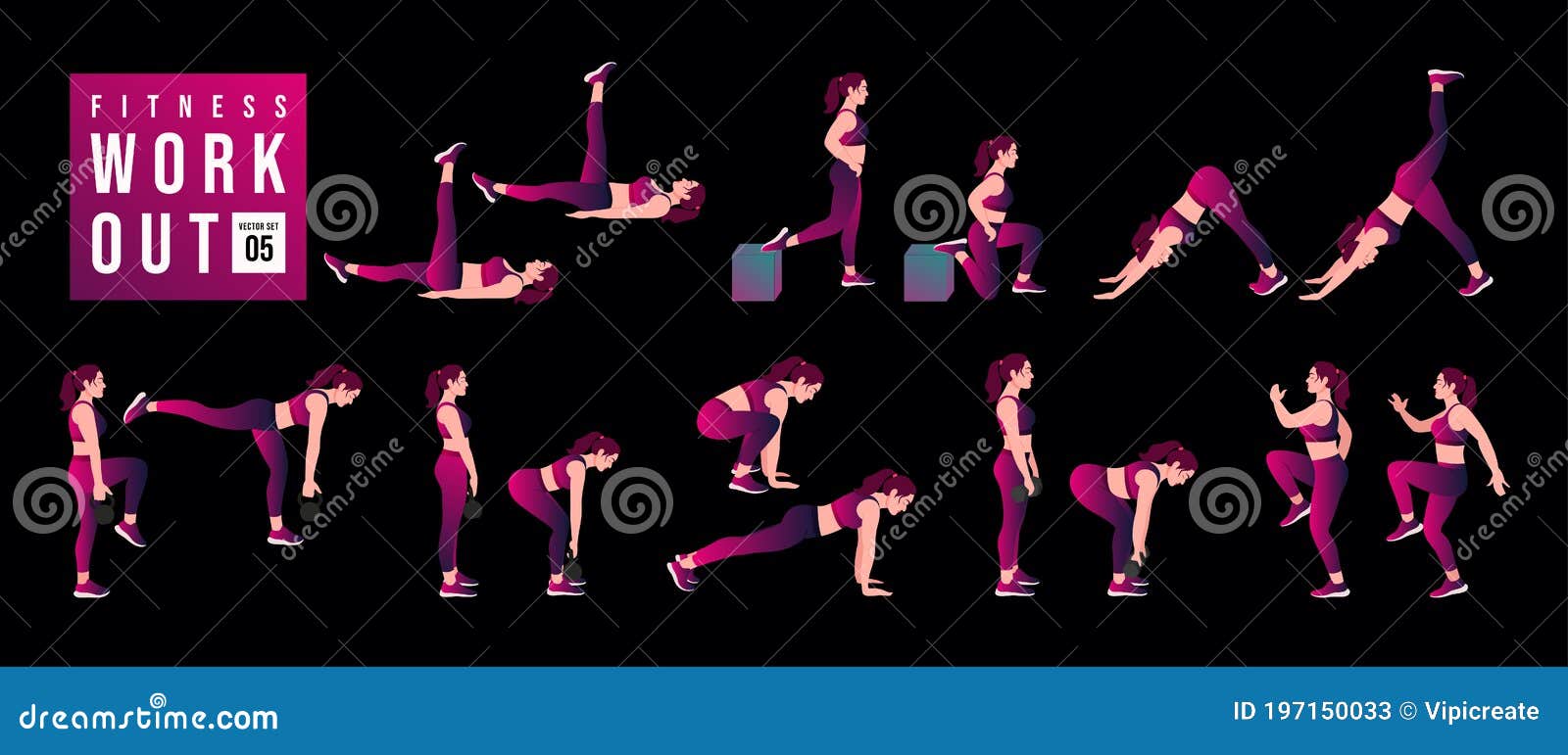 Women Workout Set 01 . Women Exercise Vector Set. Women Doing Fitness ...