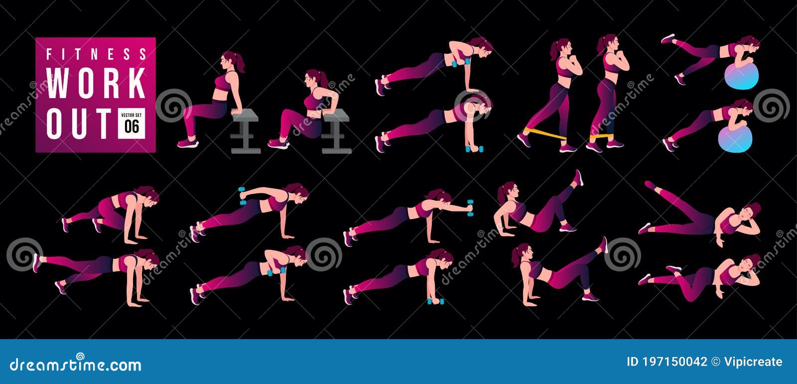 Women Workout Set stock vector. Illustration of character - 197150042