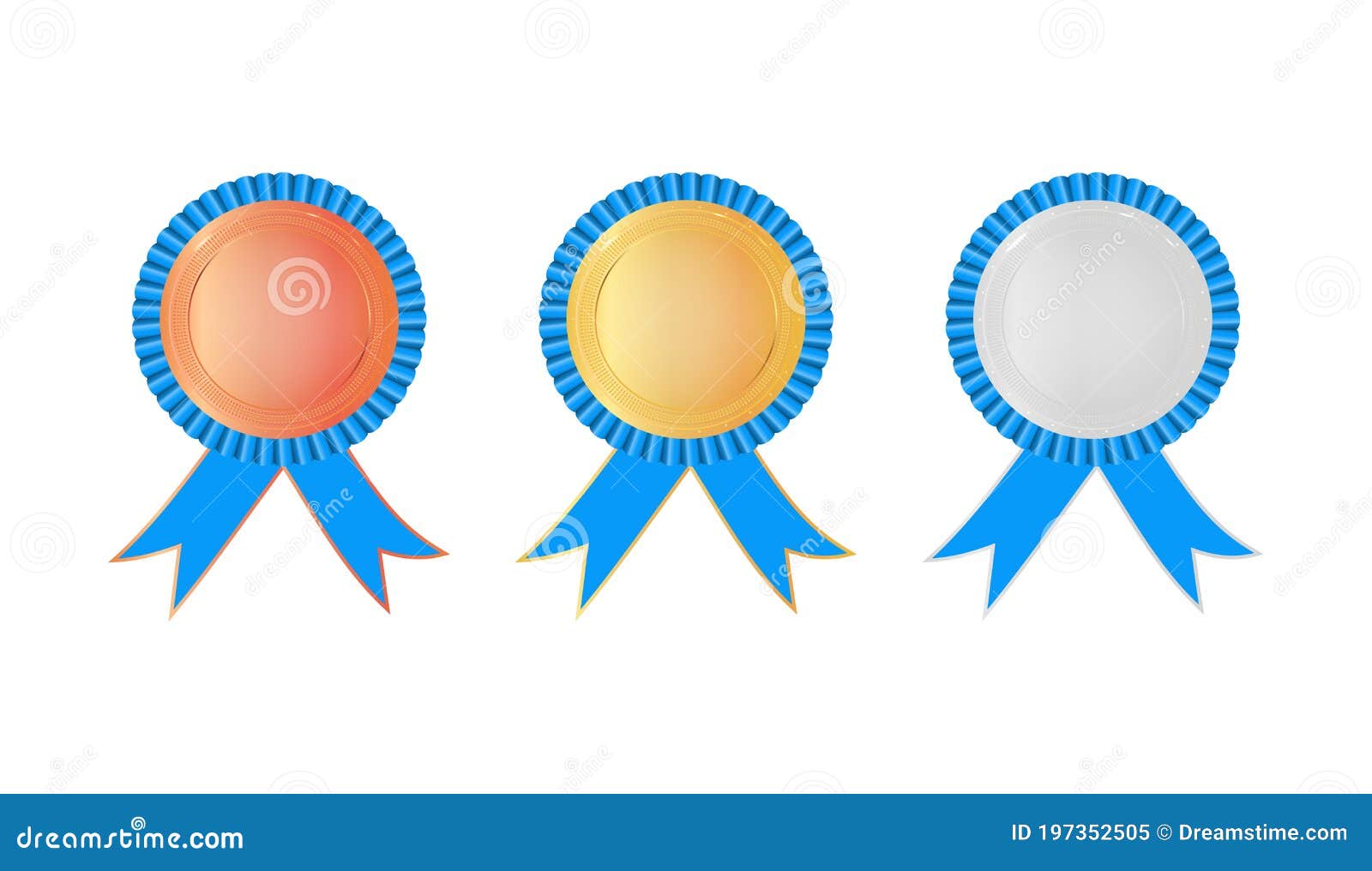 Gold, Silver and Bronze Medals with Arms and Blue Ribbons. Award ...