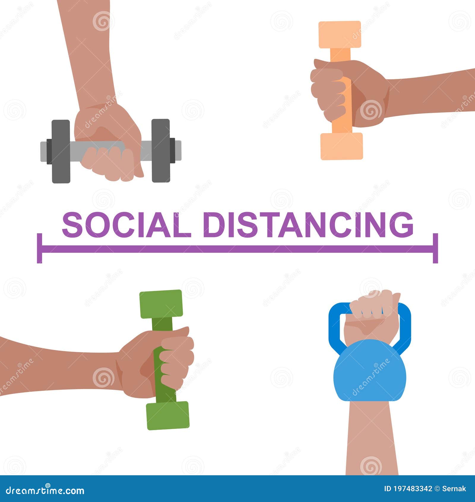 Dumbbell Workout with Social Distance at Gym Concept. Stock Vector ...