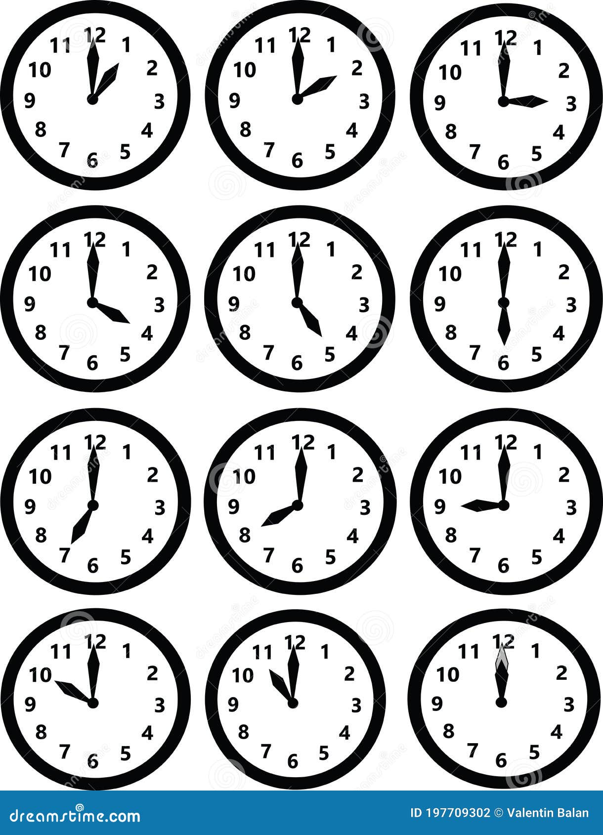 Set Twelve Clock Icon Vector. Stock Vector - Illustration of watch ...