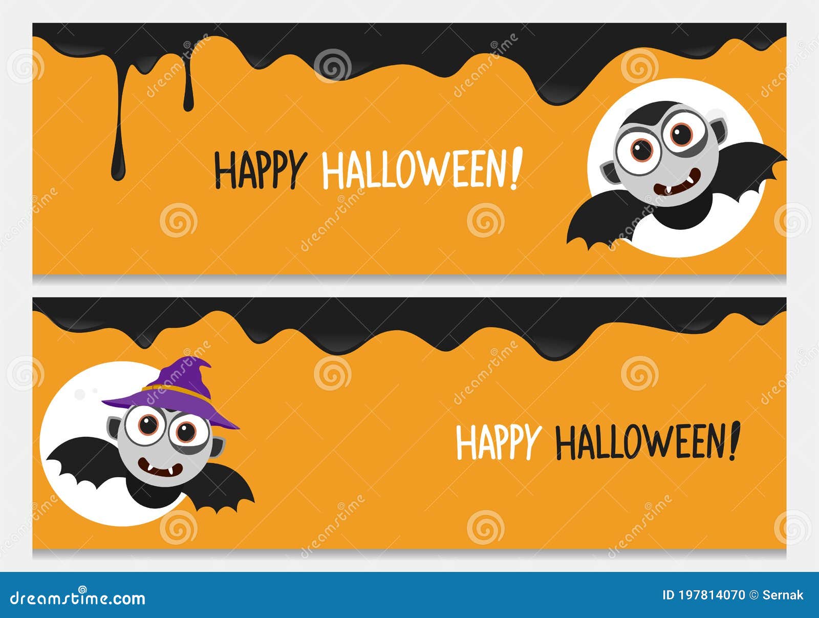Happy Halloween Website Header Set with Cartoon Bat. Stock Vector ...