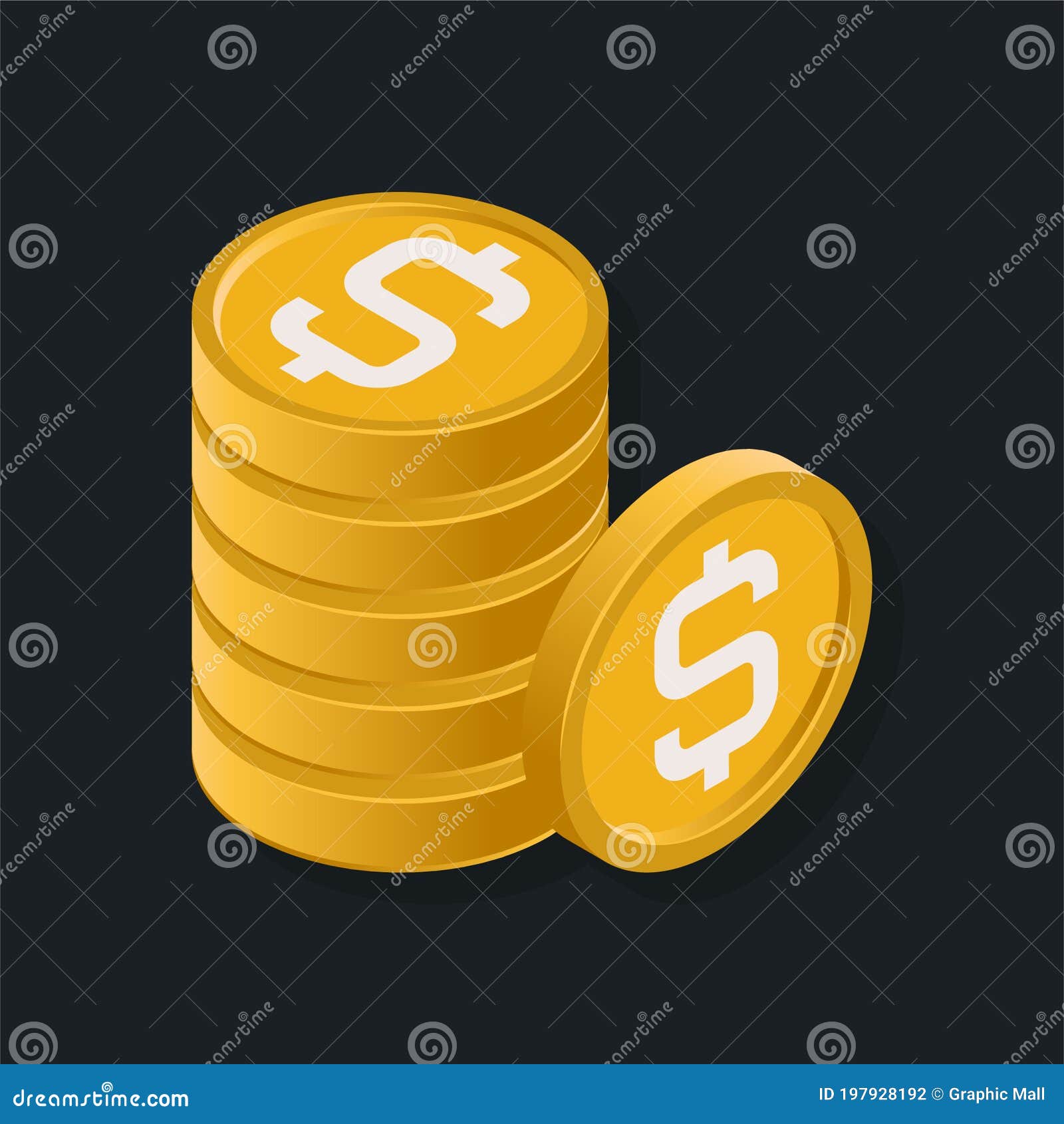 Dollar Coins - Isometric 3D Illustration. Stock Vector - Illustration ...