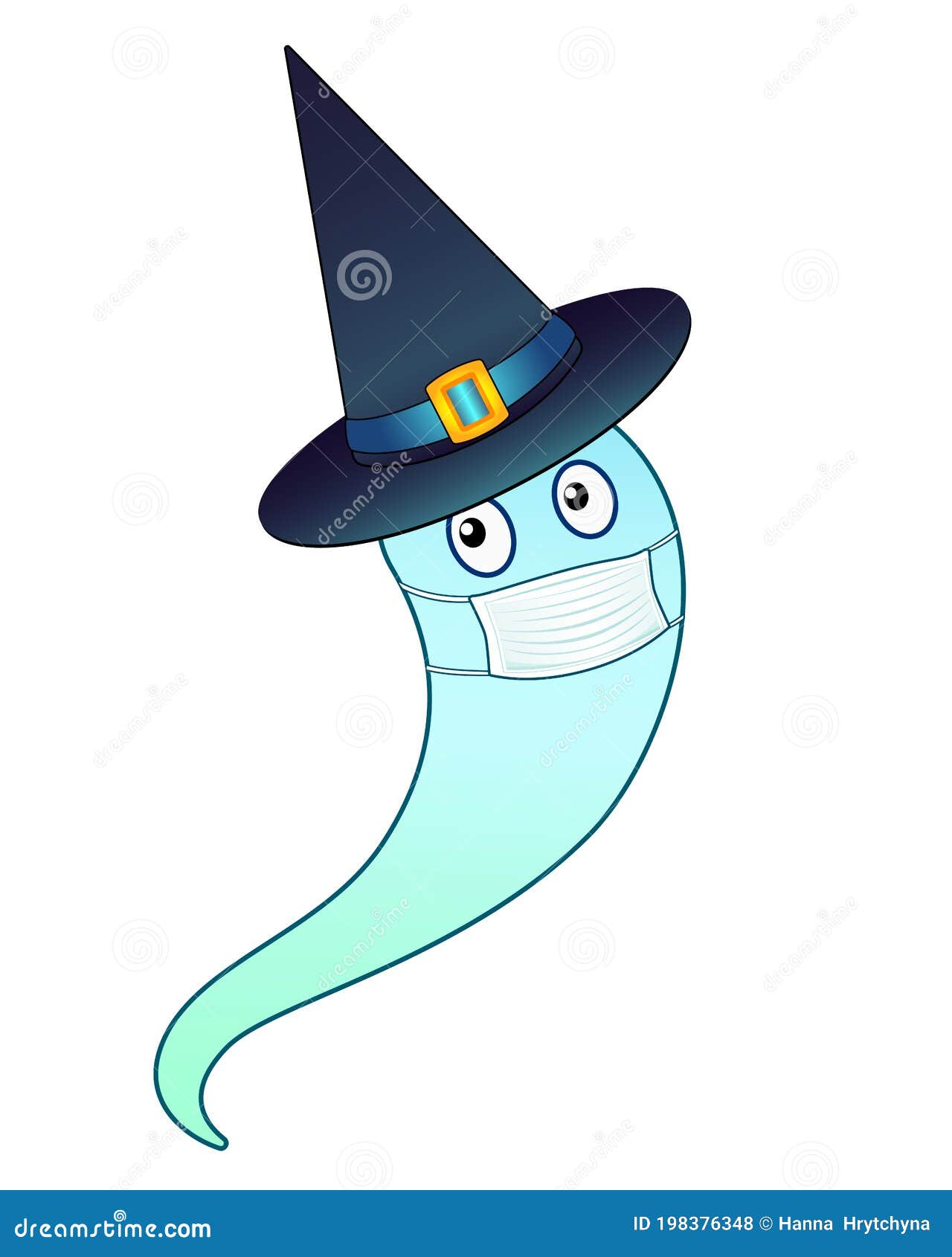 Ghost in Medical Mask and Witch Hat - Full Color Stock Illustration ...