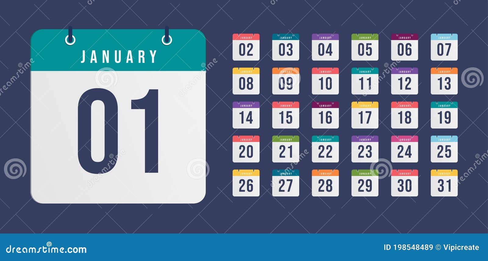 Monthly Calendar Icons Isolated on White Background. Vector Stock ...
