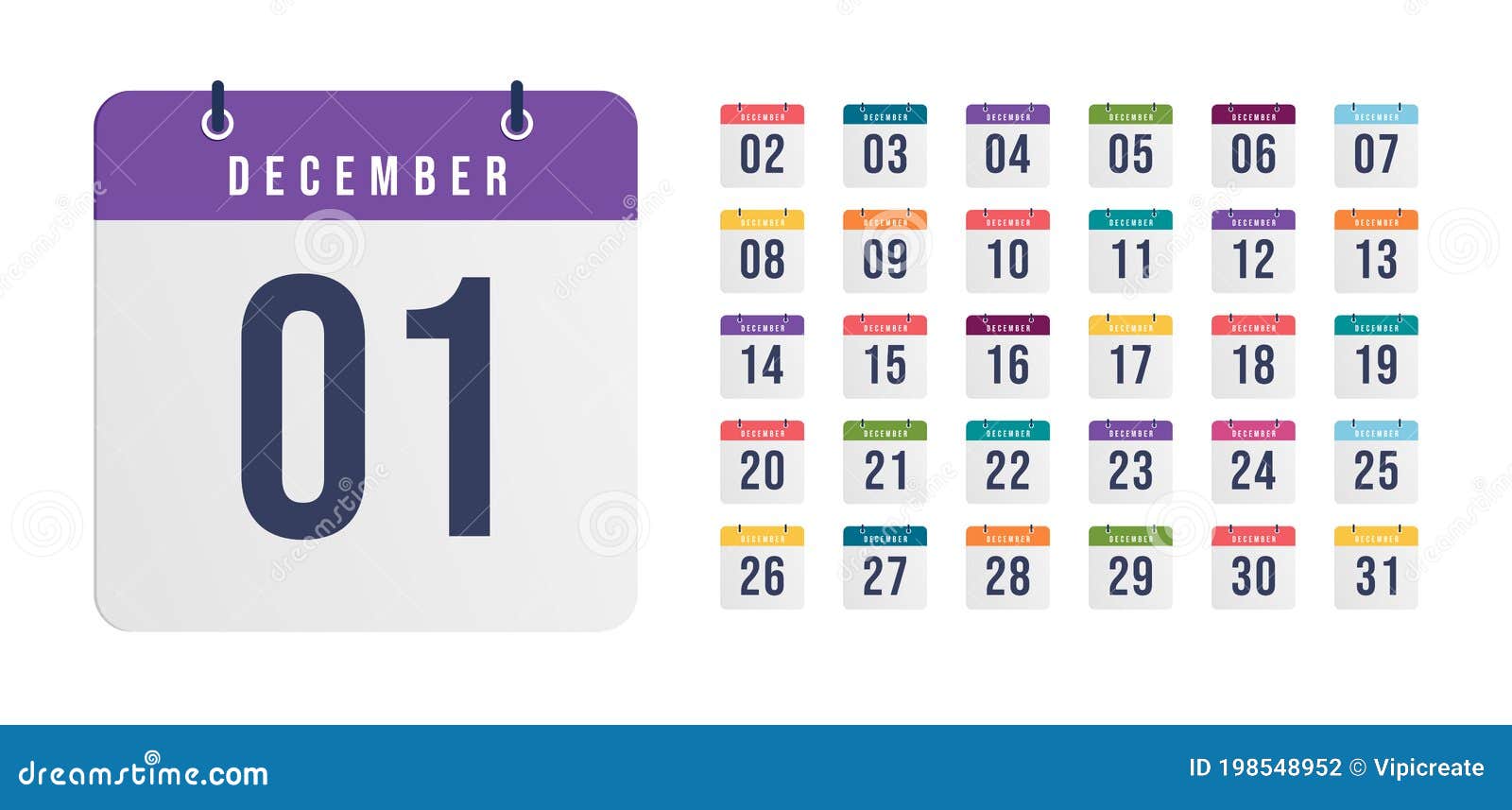 Monthly Calendar Icons Isolated on White Background. Vector Stock ...