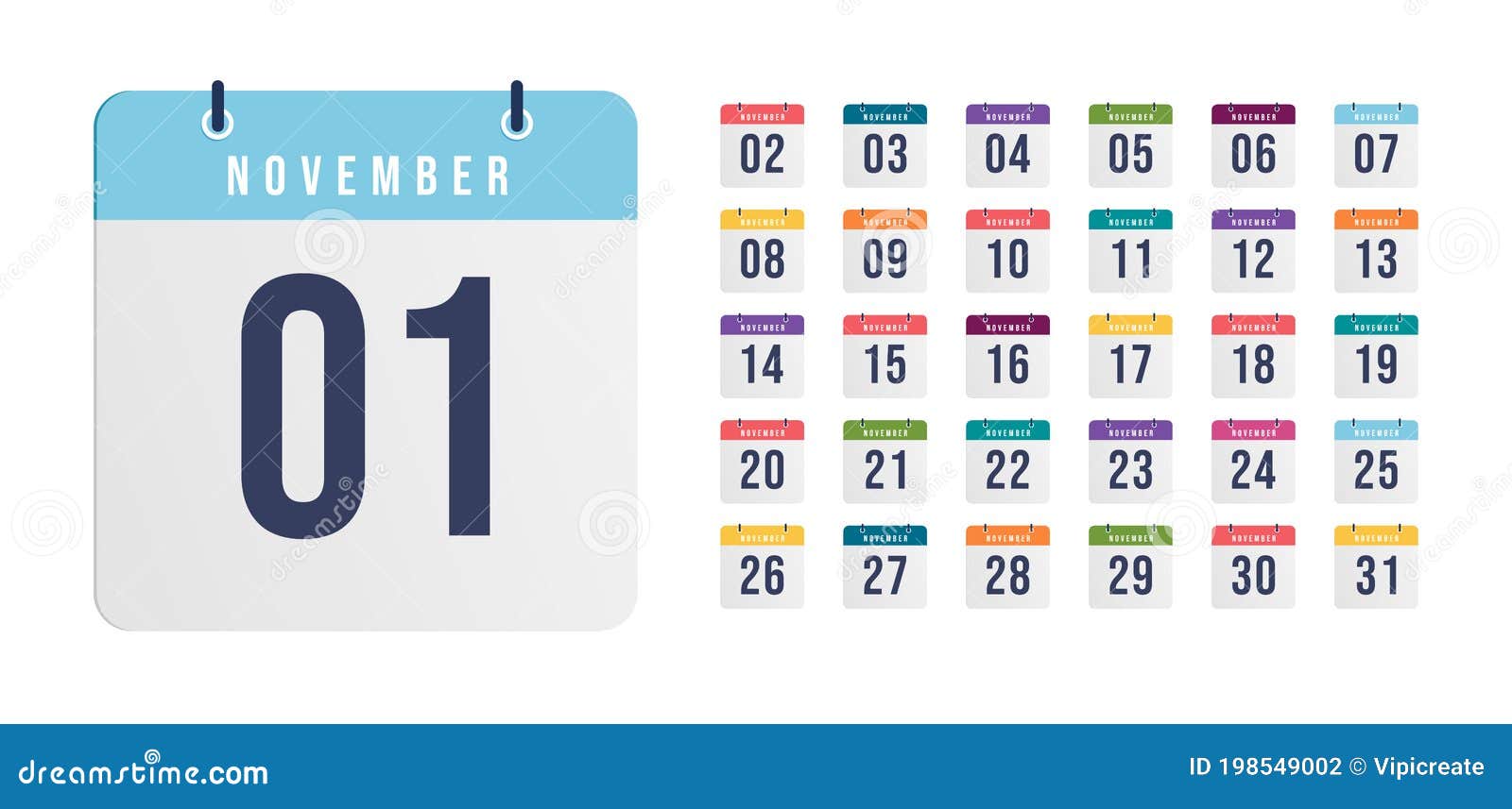 Monthly Calendar Icons Isolated on White Background. Vector Stock ...