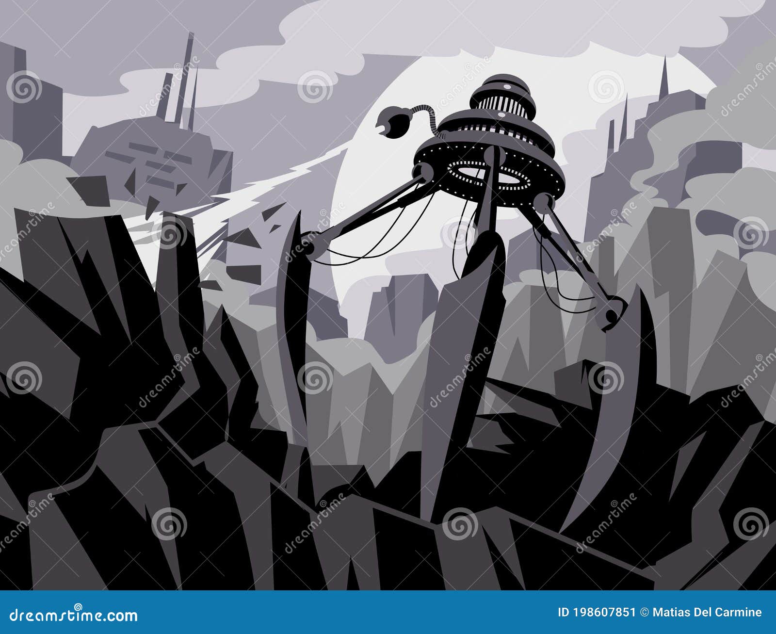 Science Fiction Alien Giant Tripod Shooting Laser Beams Stock Vector ...