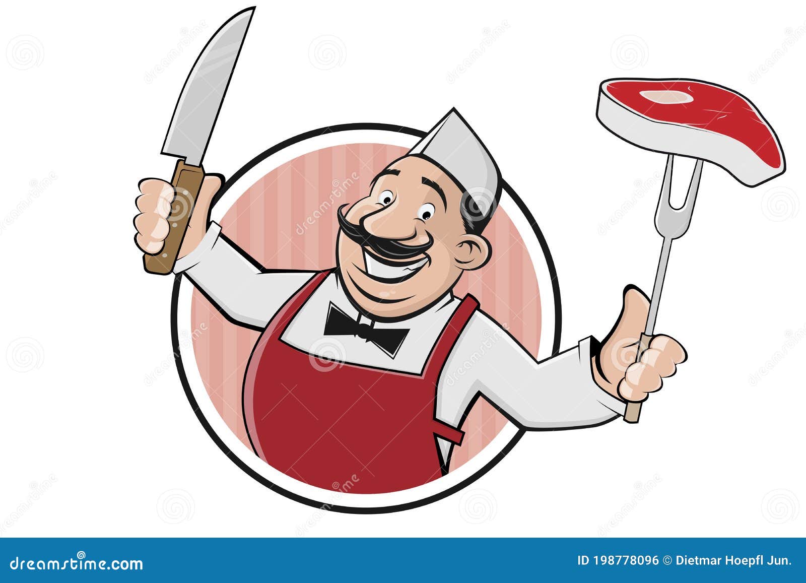 Funny Cartoon Logo of a Butcher with Steak and Knife Stock Vector ...