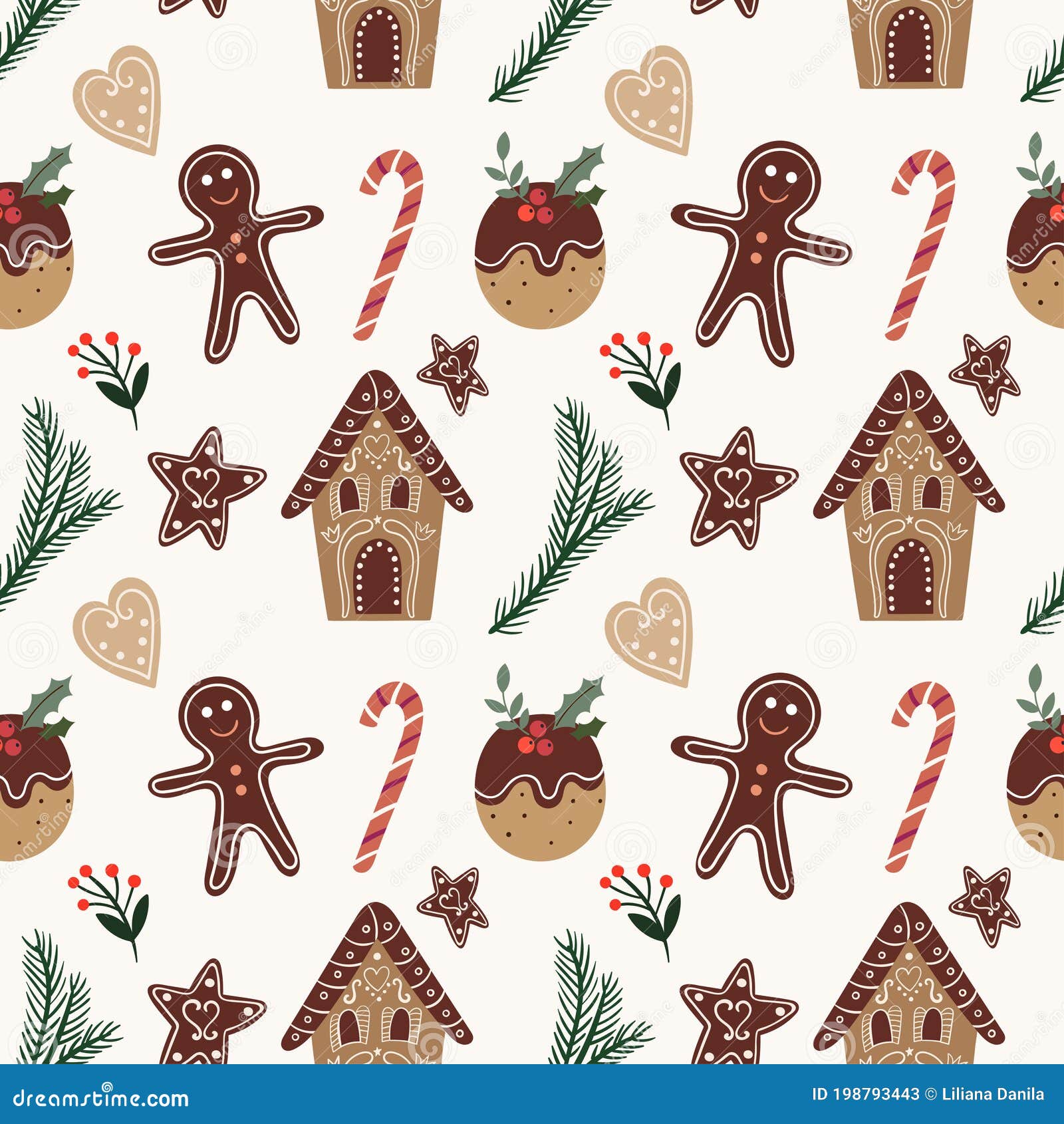 Christmas Seamless Pattern with Gingerbread and Christmas Traditional ...