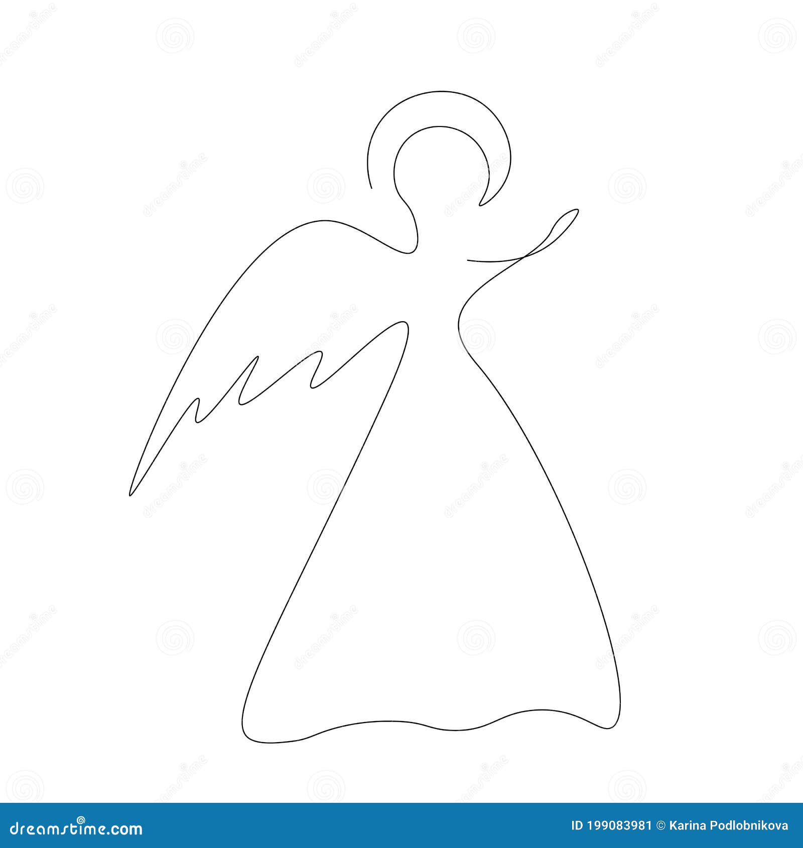 Christmas Angel with Stars Line Drawing Illustration Stock Illustration ...