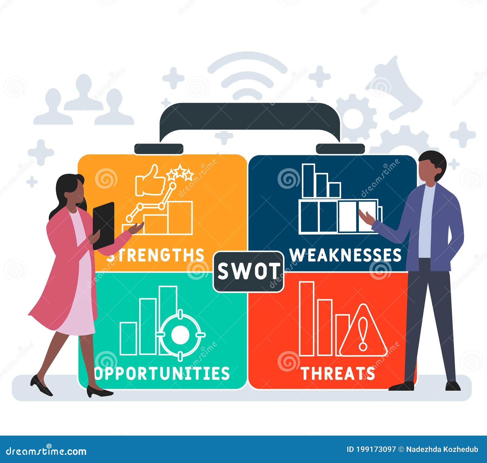 Flat Design with People. SWOT - Strength Weaknesses Opportunity and ...