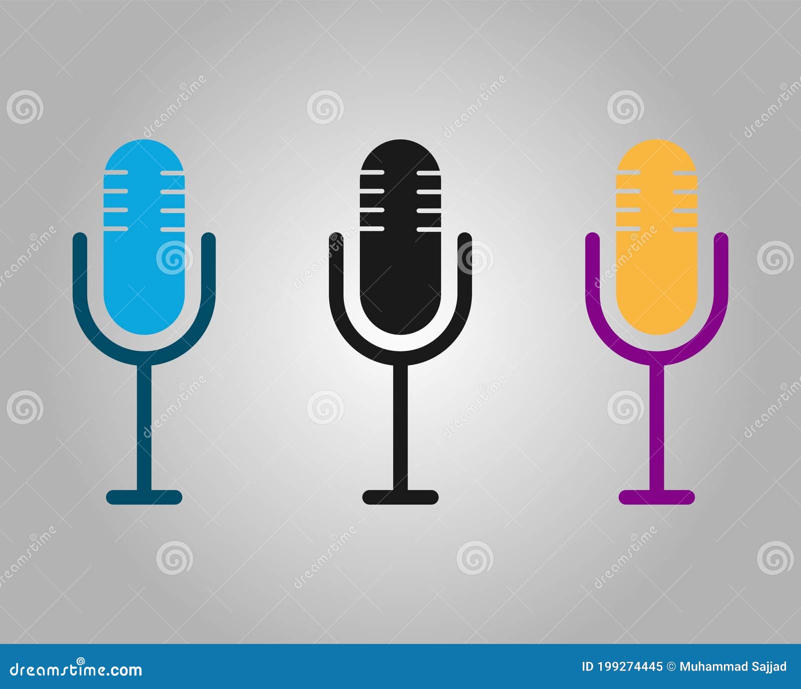 Set of Microphone Mic Sound Icon Symbol Flat Vector Design Stock Vector ...