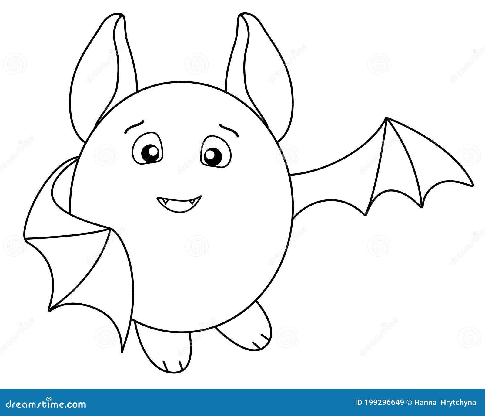 Cute Fat Bat with Big Ears - Vector Linear Illustration for Coloring ...