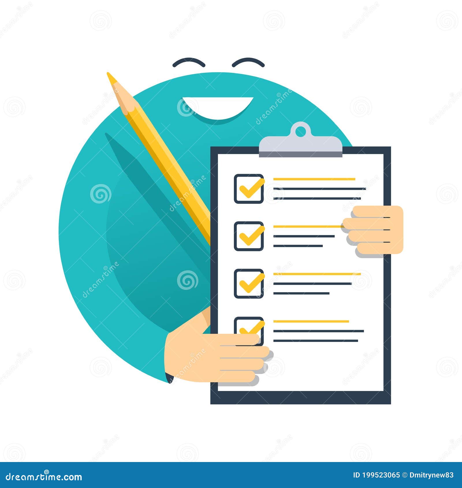 Absctact Smiling Man Holding Big Checklist Stock Vector - Illustration ...